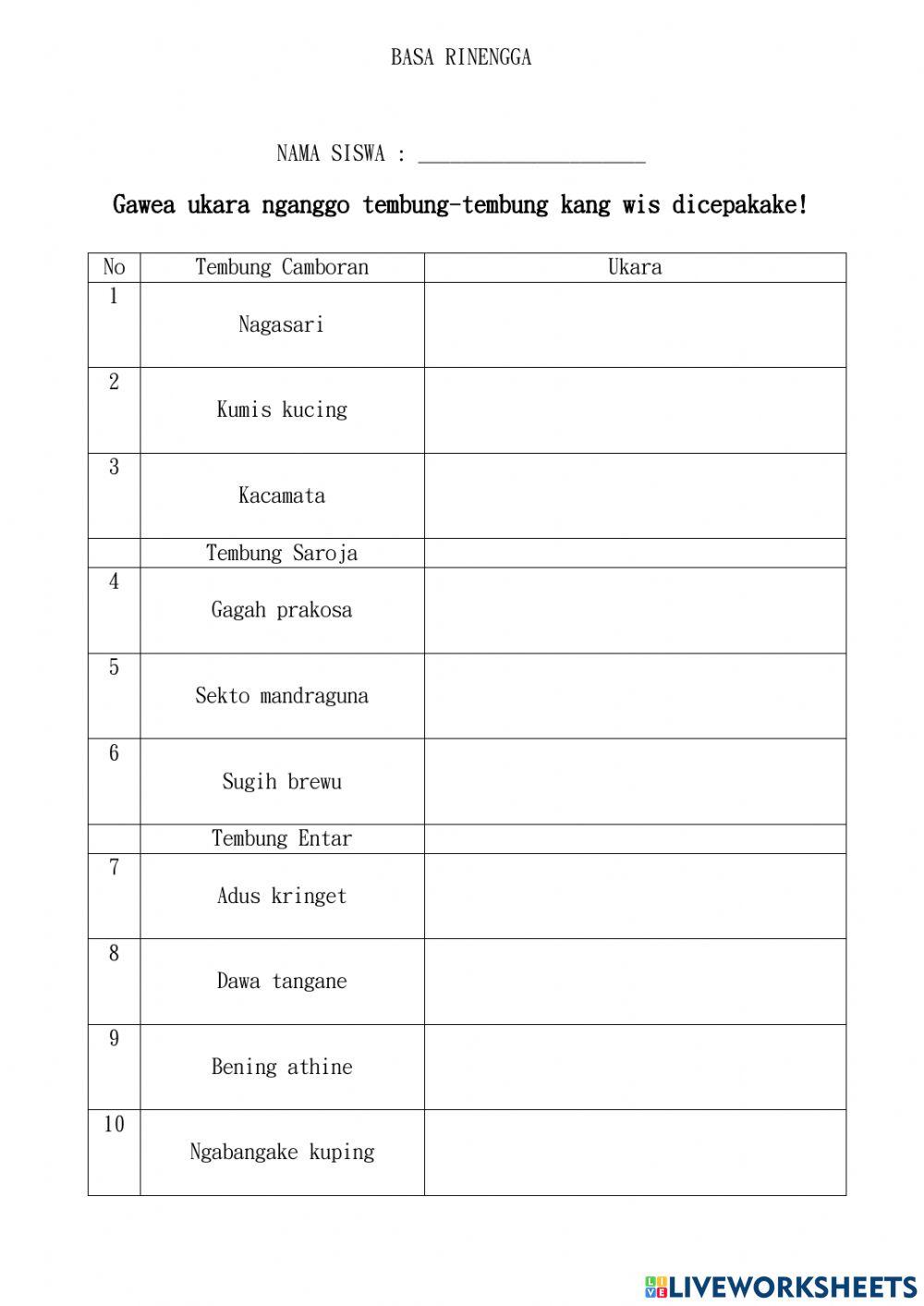 Basa Rinengga activity | Live Worksheets