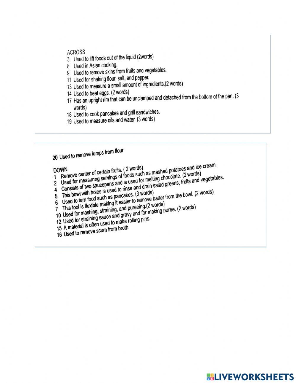 Kitchen Tools online exercise for | Live Worksheets