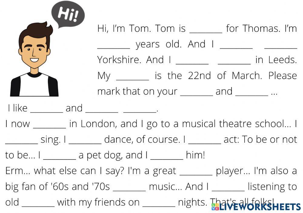 1485798 | Hi I'm Tom | efortanglais | LiveWorksheets