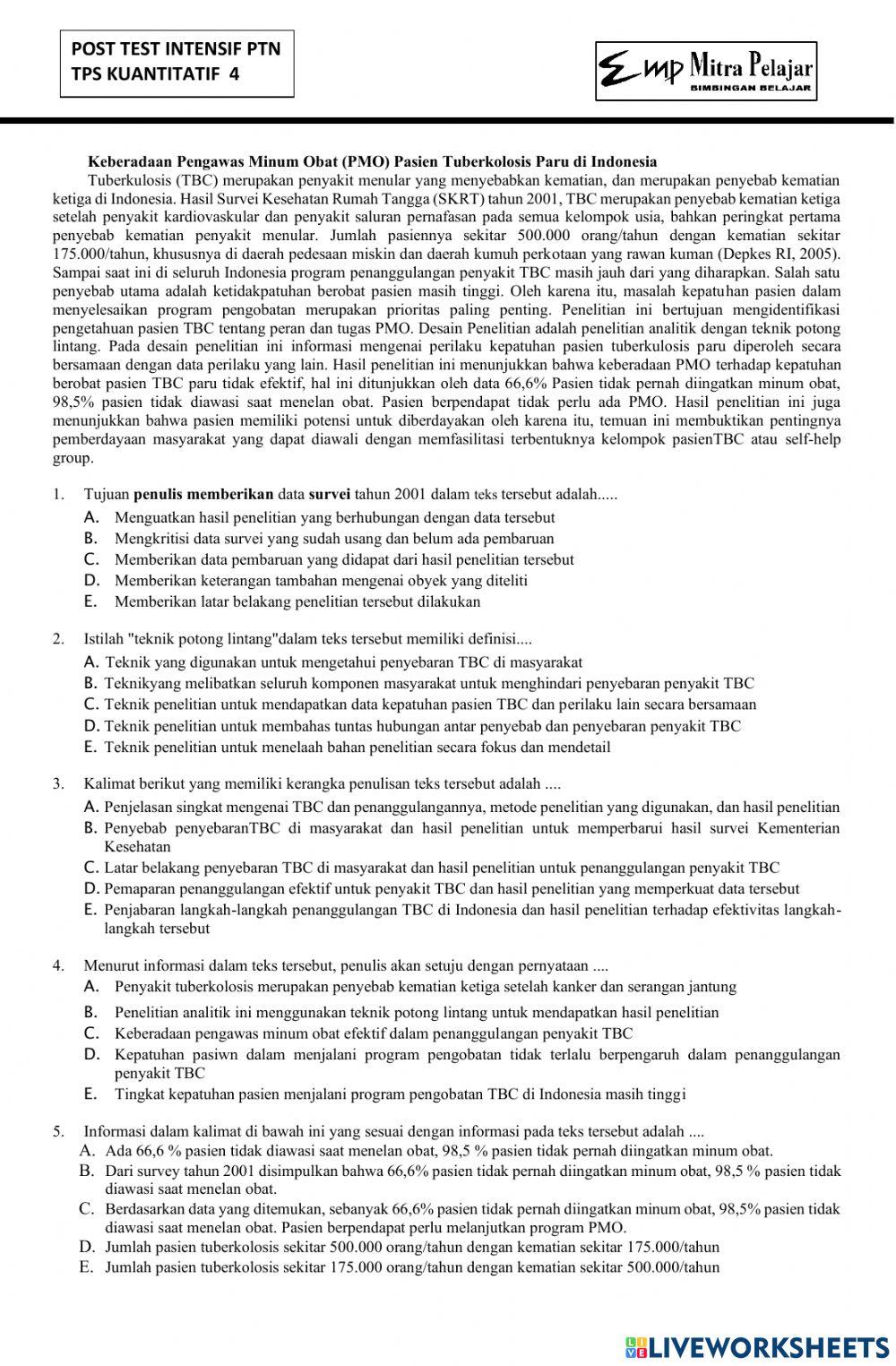 Post test reguler tps 4 interactive worksheet | Live Worksheets