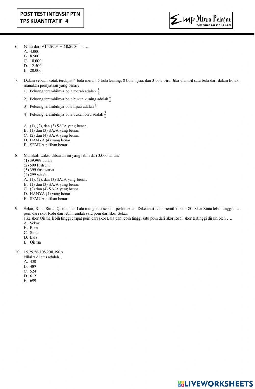 Post test reguler tps 4 interactive worksheet | Live Worksheets