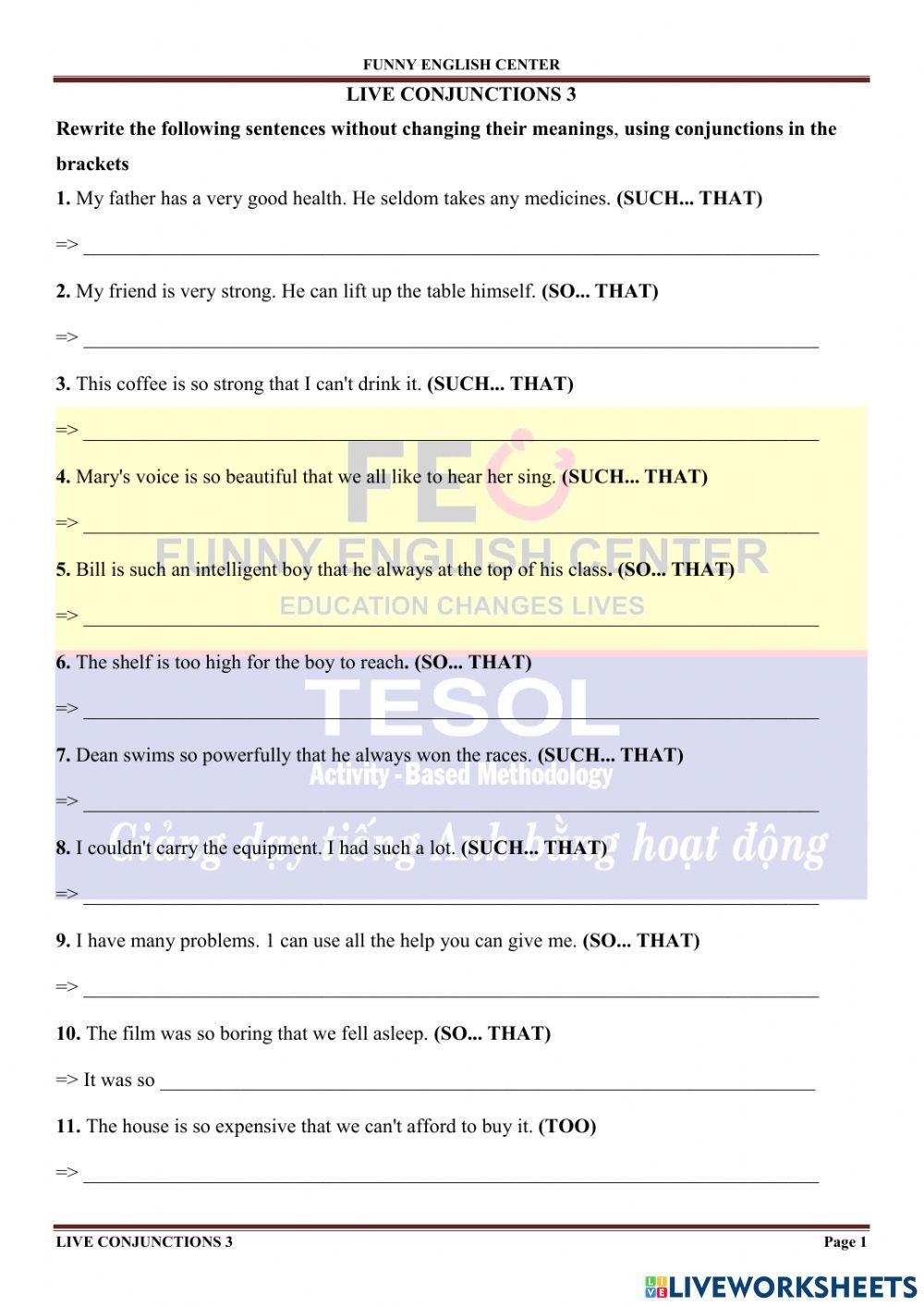Conjunctions 3 worksheet | Live Worksheets