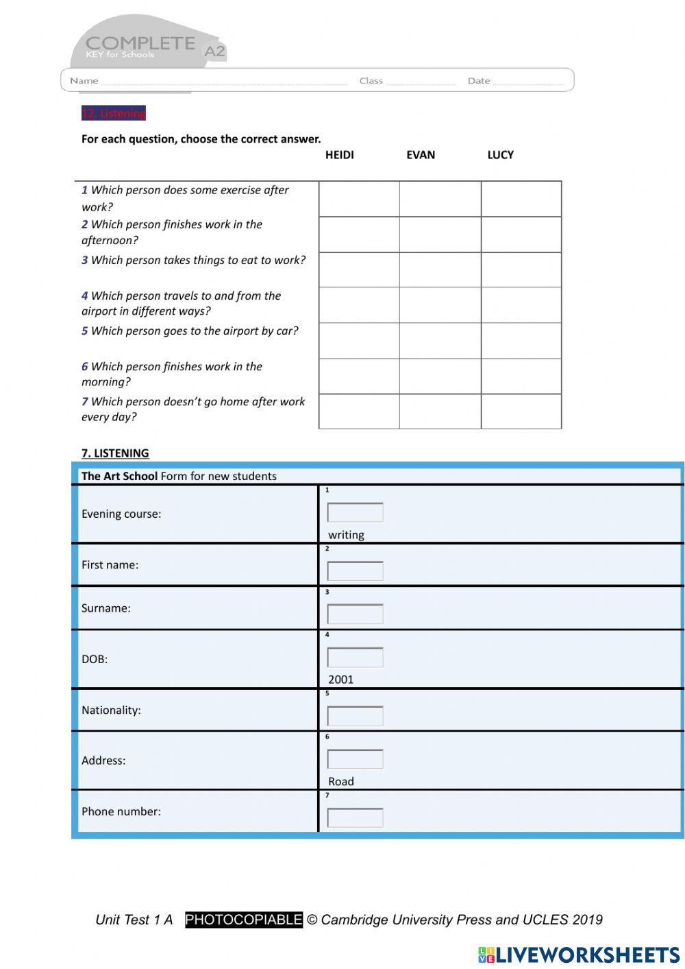 6744991 | Reading and Listening KET Unit 1