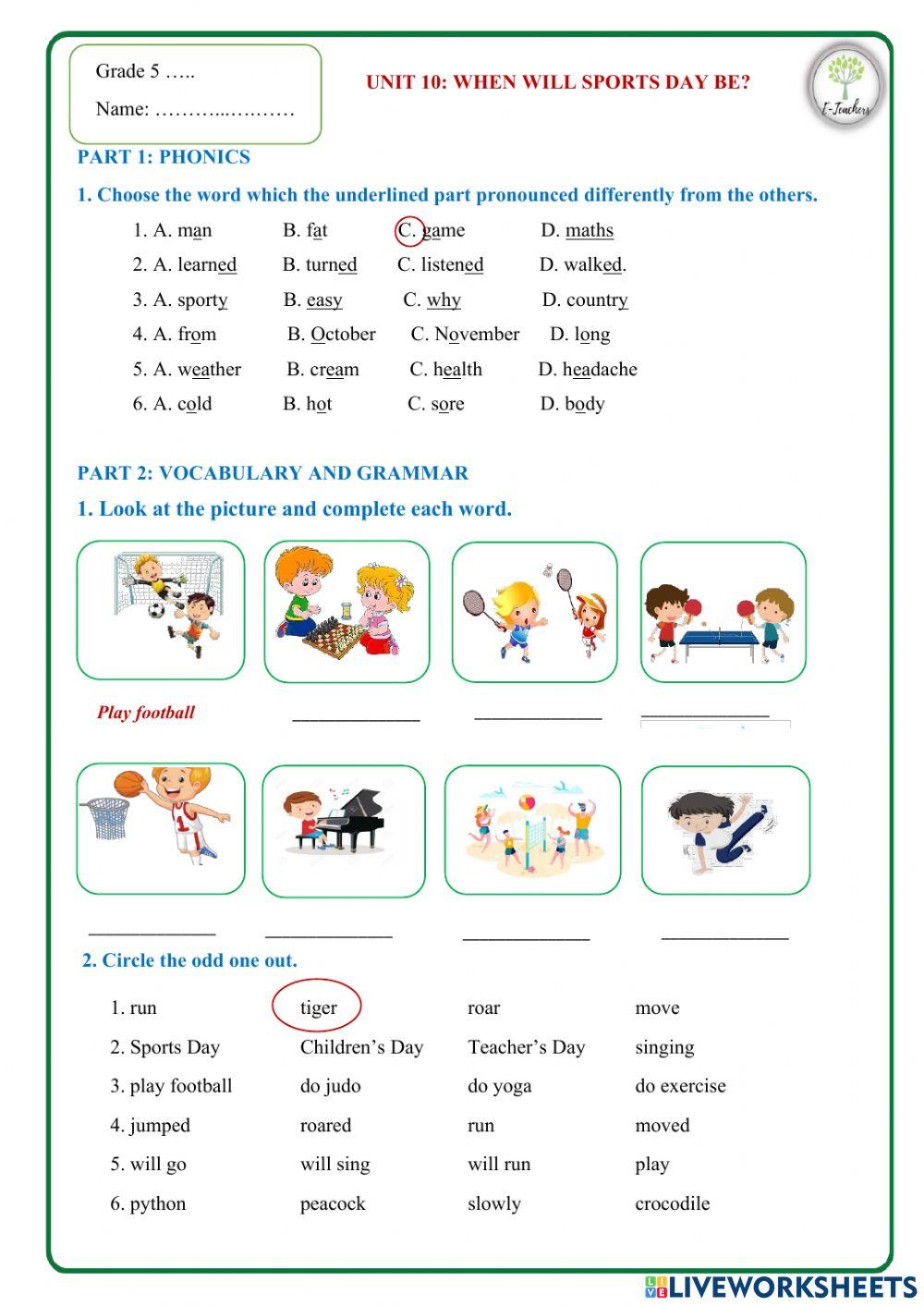 Unit 10 online exercise for | Live Worksheets