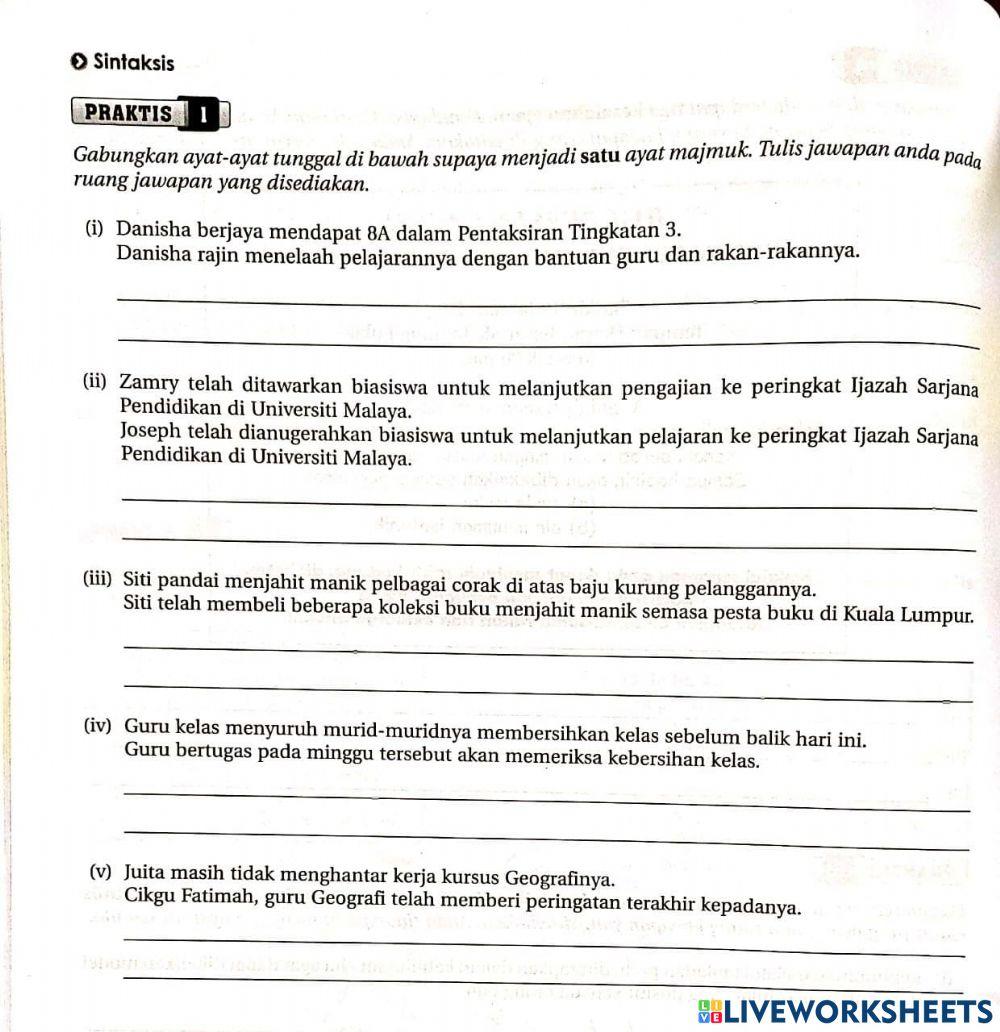 Latihan sintaksis worksheet | Live Worksheets