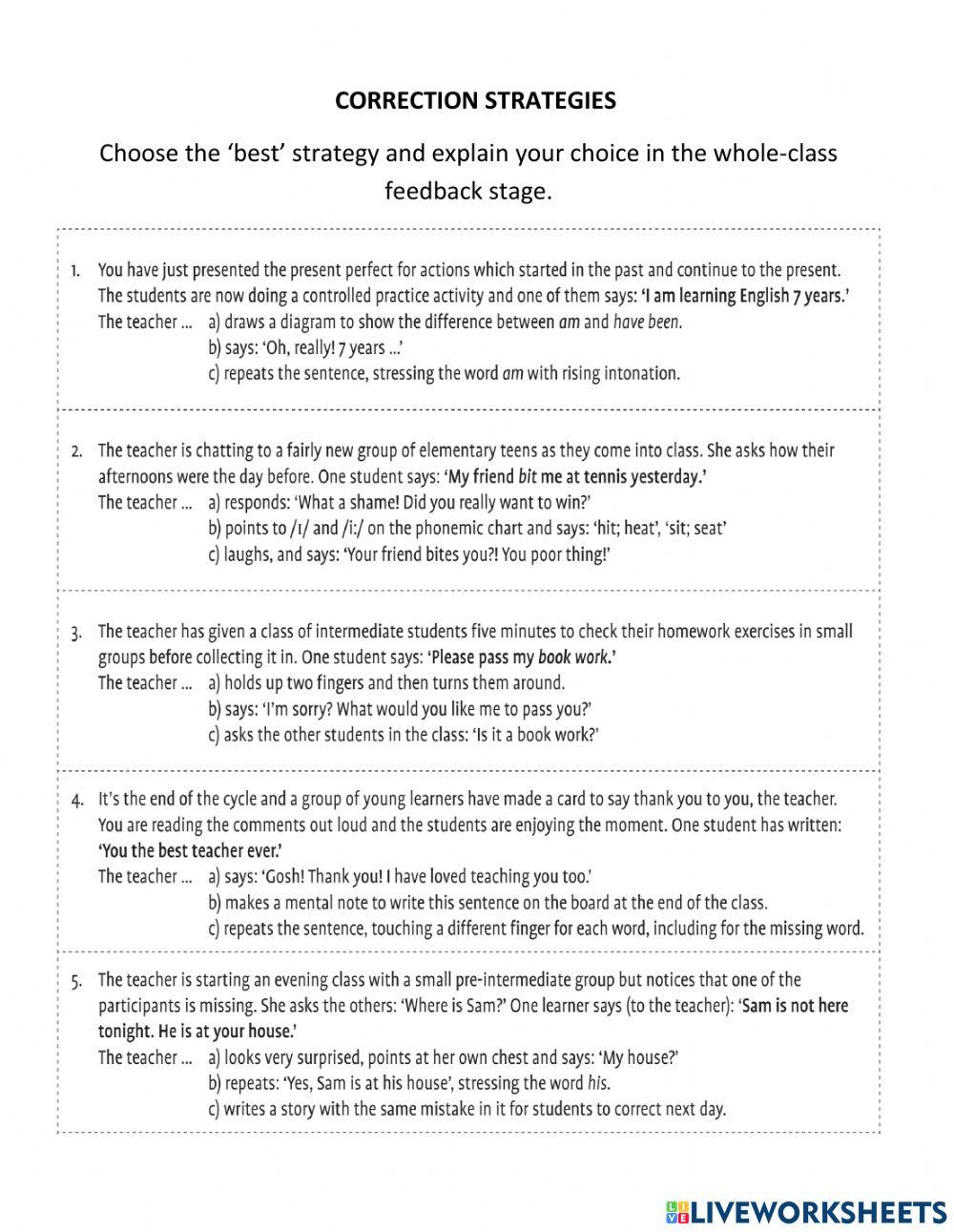 CORRECTION STRATEGIES online exercise for | Live Worksheets