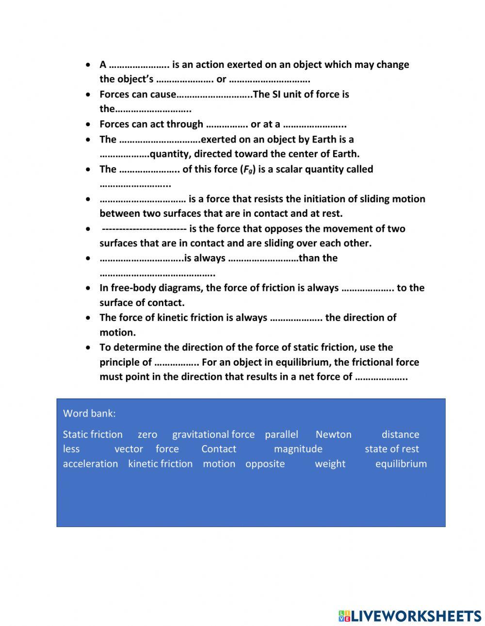 Motion word bank online exercise for | Live Worksheets