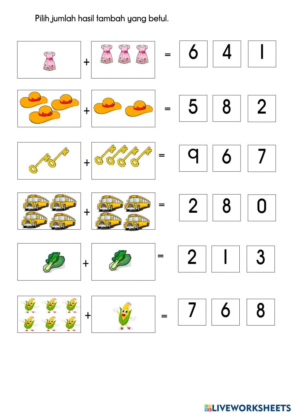 Operasi tambah 1486761 | dilatahir | LiveWorksheets