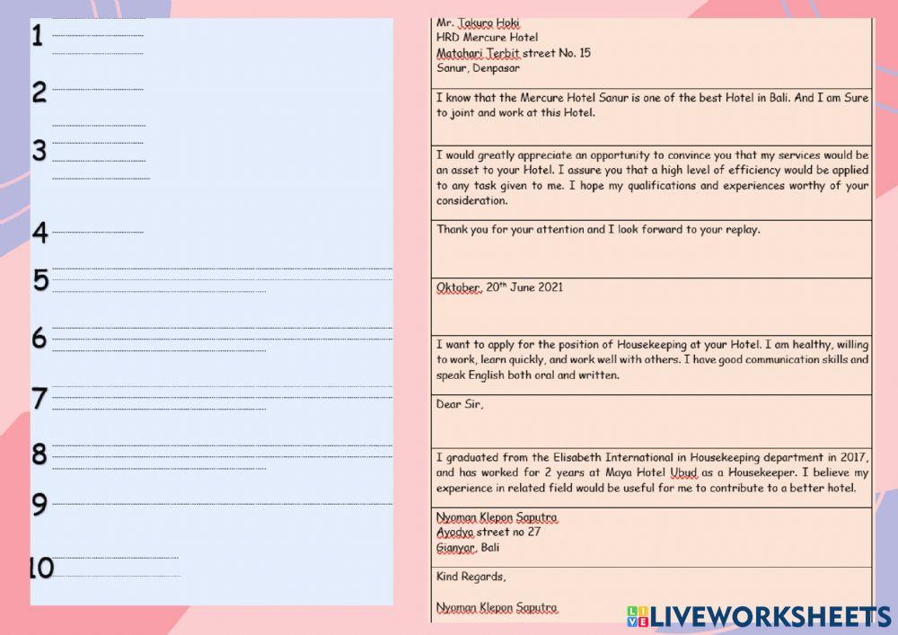 Drag and drop application letter worksheet | Live Worksheets