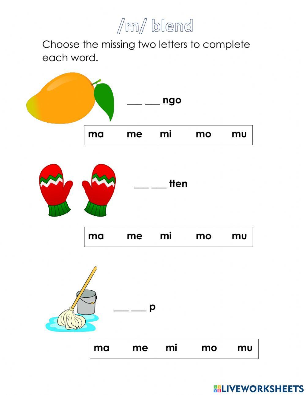M blend | Free Interactive Worksheets | 1487250
