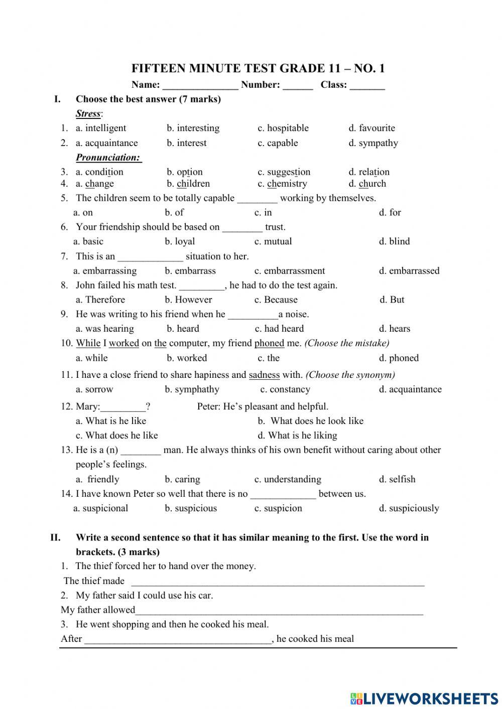 Review Unit 1 and 2 exercise | Live Worksheets