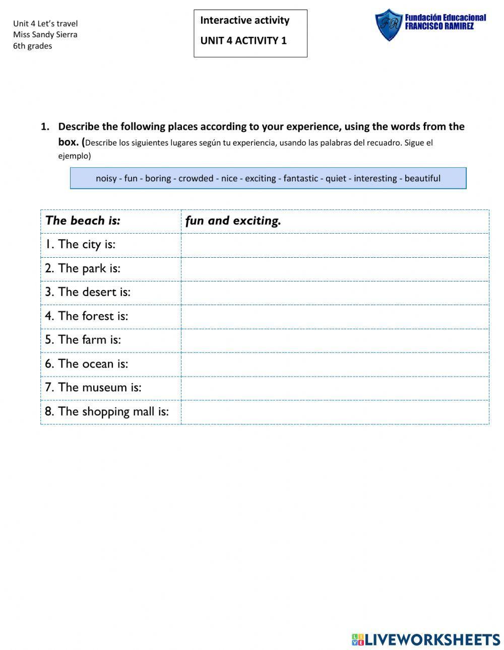 Describing places online exercise for | Live Worksheets