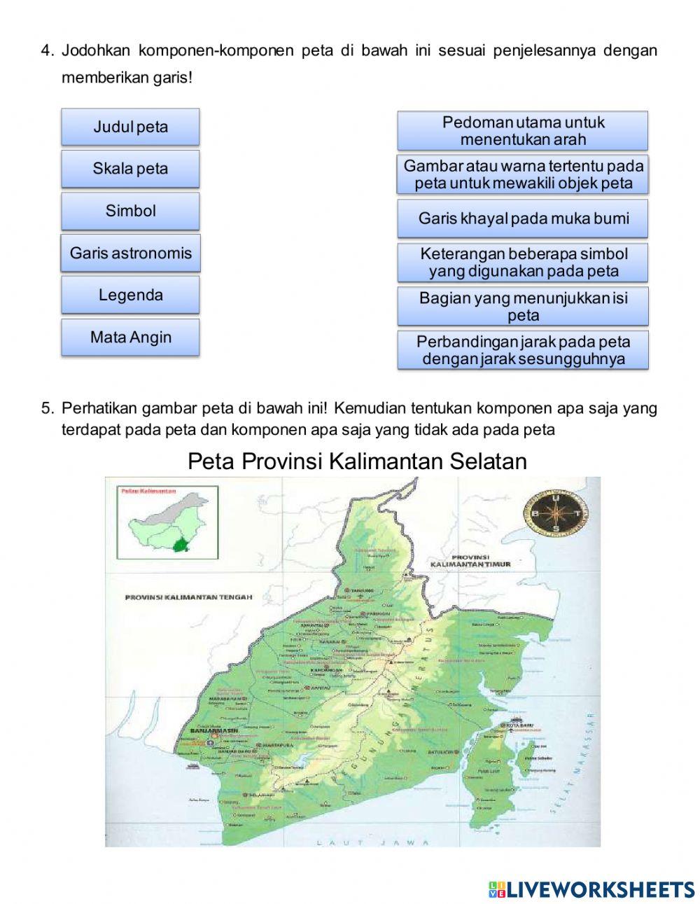 Letak geografis dan komponen peta worksheet | Live Worksheets
