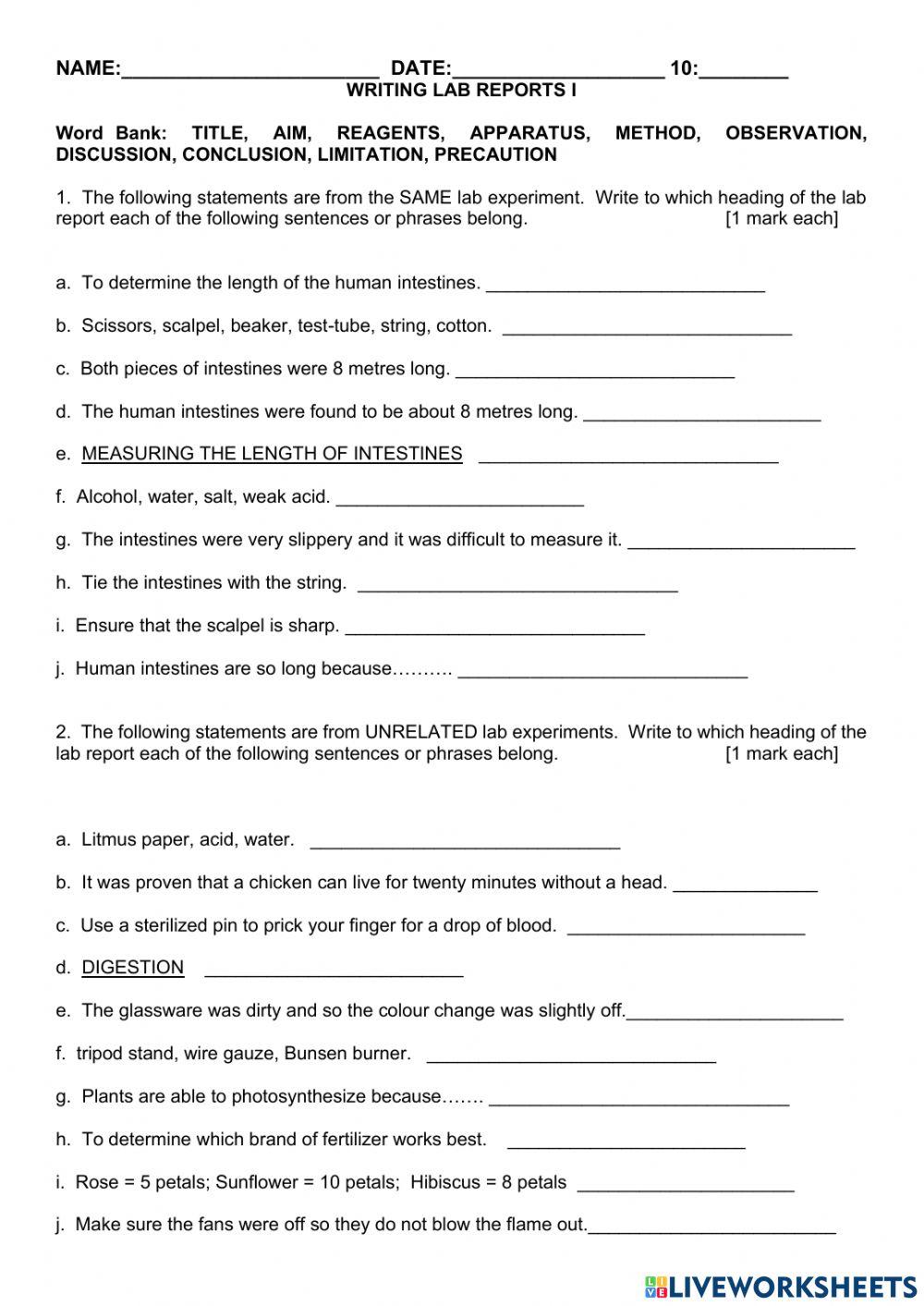 Lab Report Writ… | Free Interactive Worksheets | 1488418