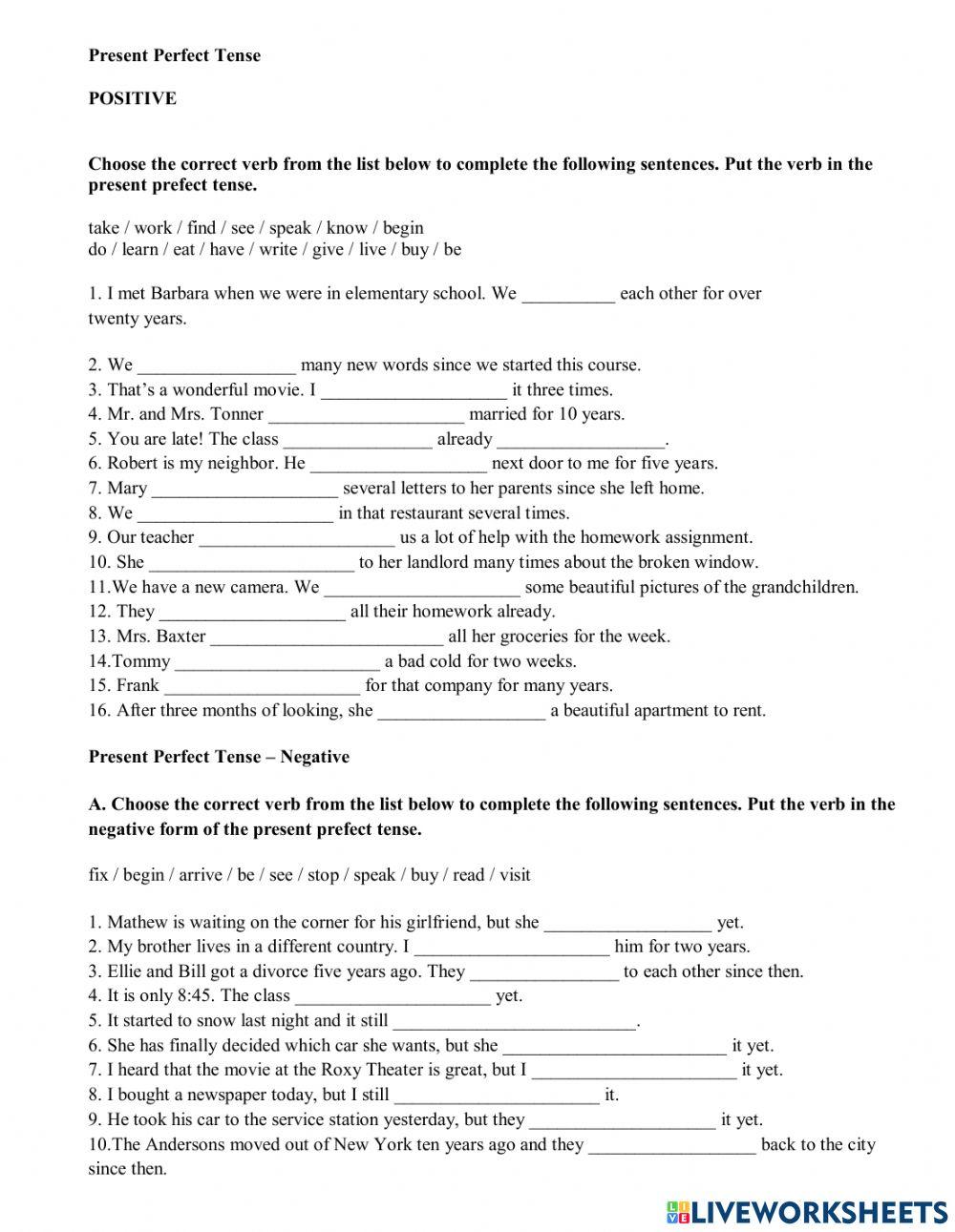 Present perfect… | Free Interactive Worksheets | 1488560