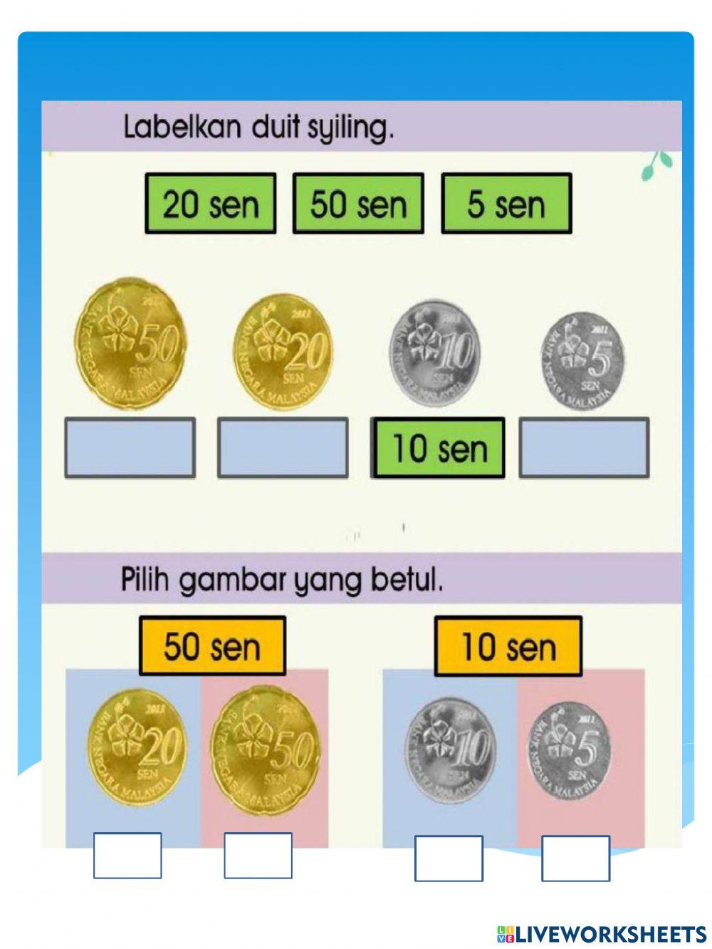 Duit syiling online exercise | Live Worksheets