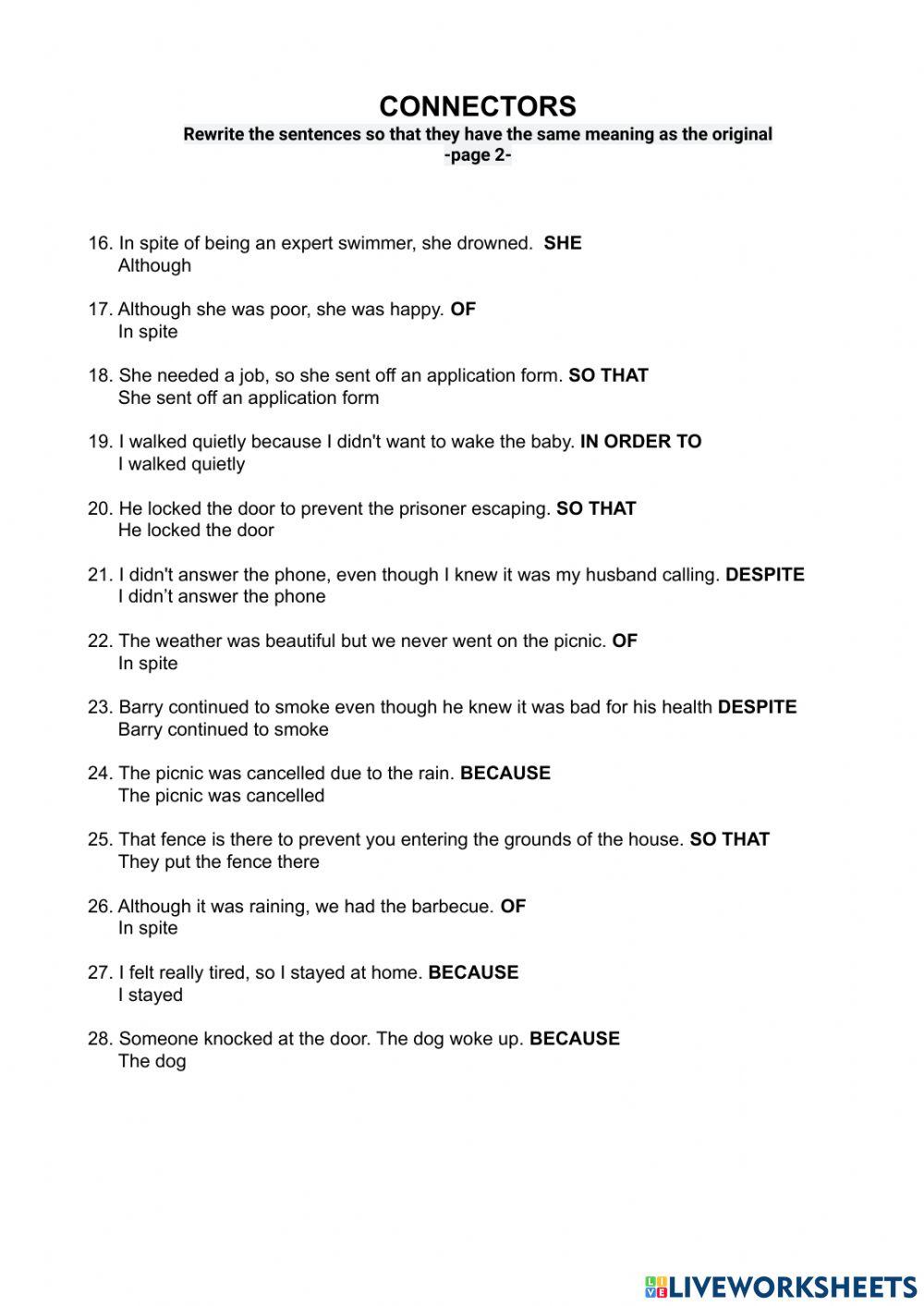 Connectors (page 2) interactive worksheet | Live Worksheets