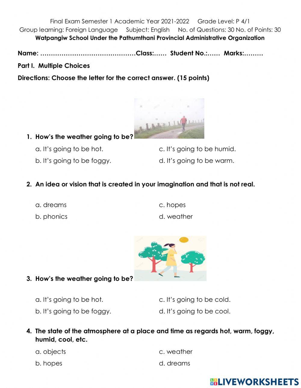 P4 english final test for term 1 worksheet | Live Worksheets