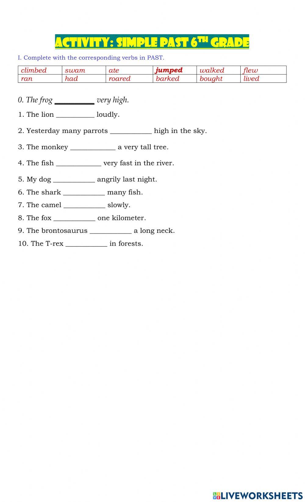 Simple past online exercise for 6TH | Live Worksheets