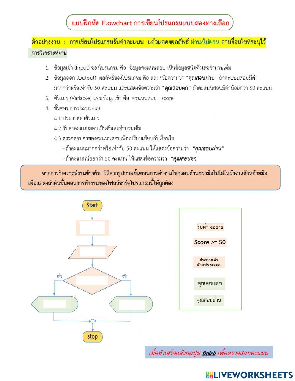แบบฝึกหัด Flowchart -2 online exercise for | Live Worksheets