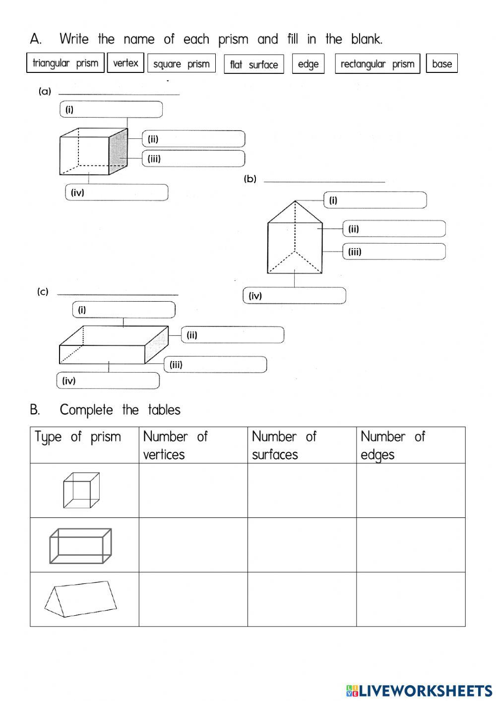 Prism | Free Interactive Worksheets | 1489368