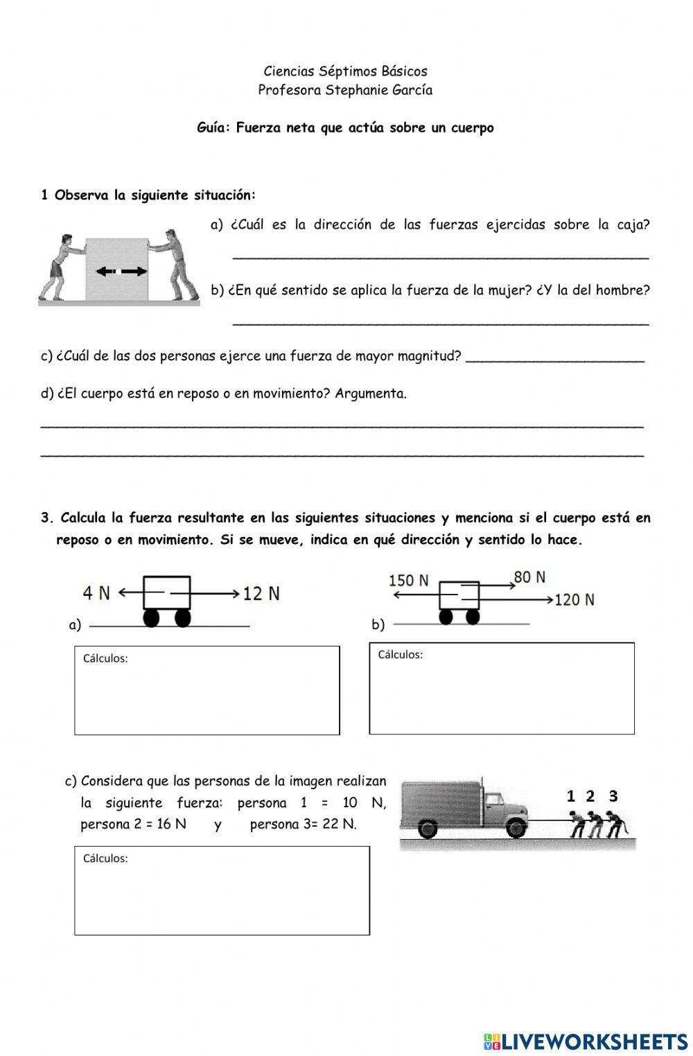 Fuerza neta | Free Interactive Worksheets | 1489569