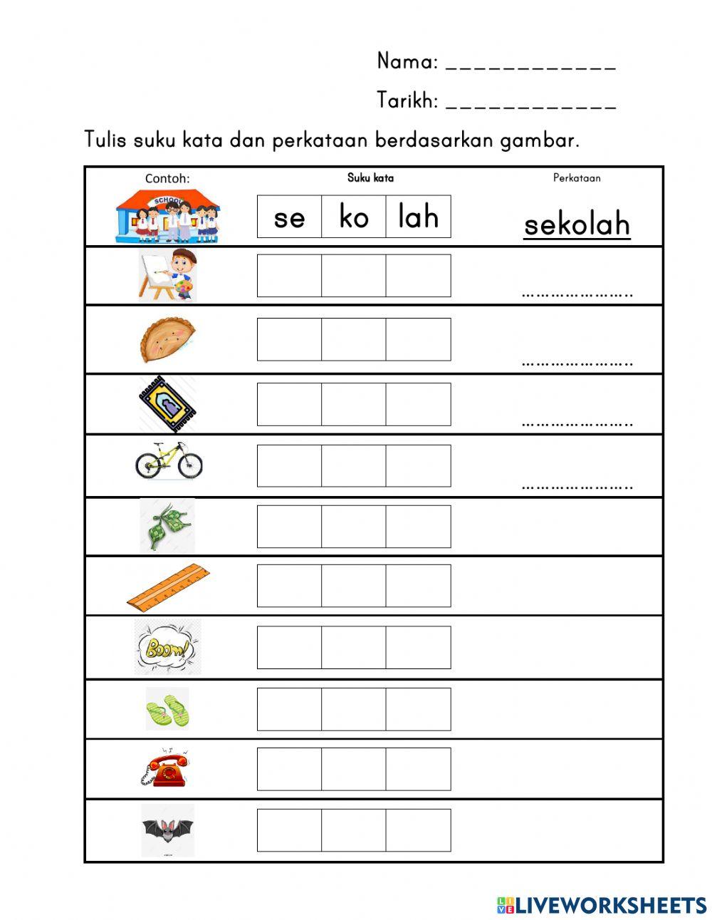 Suku kata | Free Interactive Worksheets | 1489705