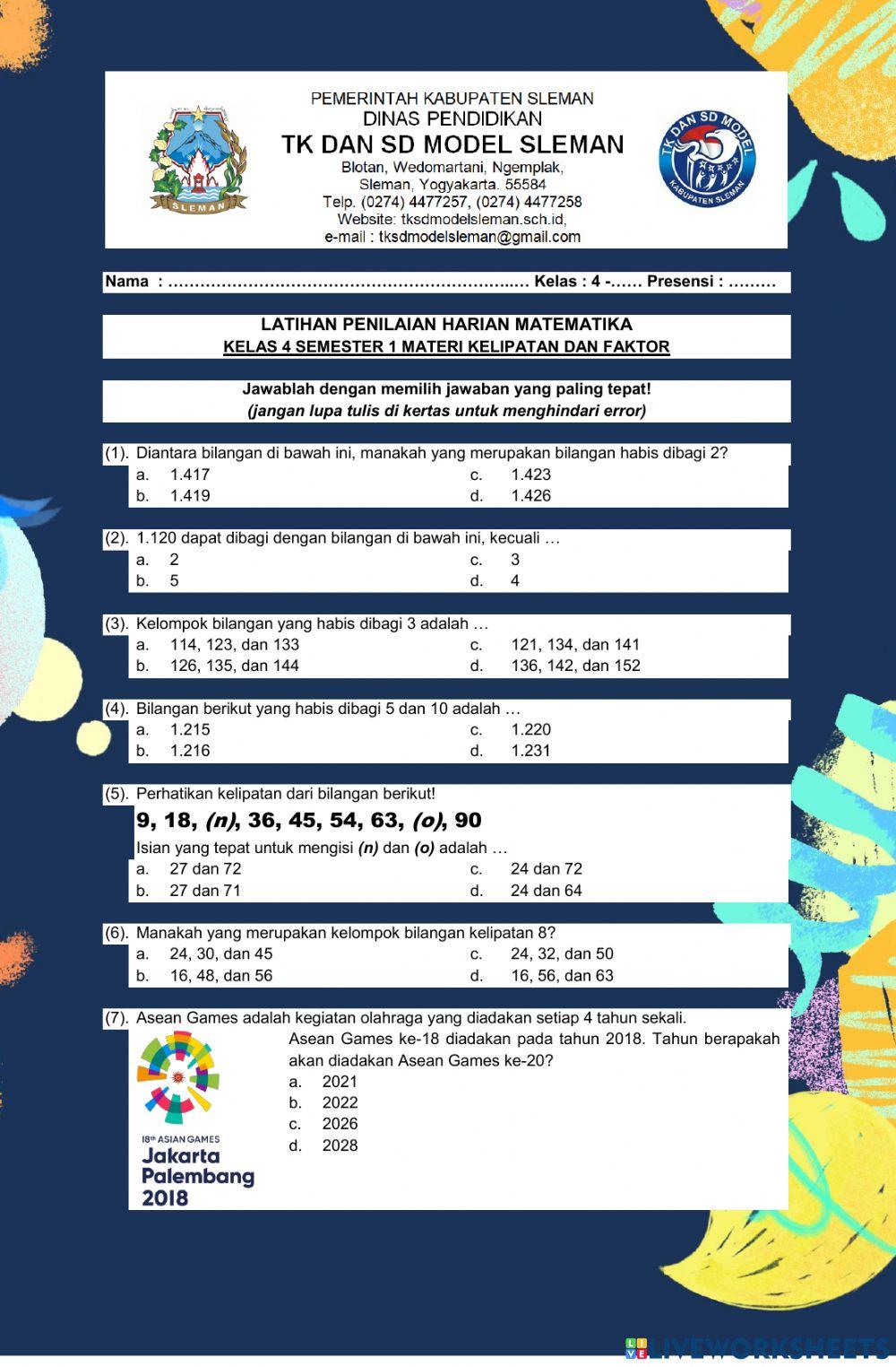 Kelipatan dan Faktor worksheet | Live Worksheets