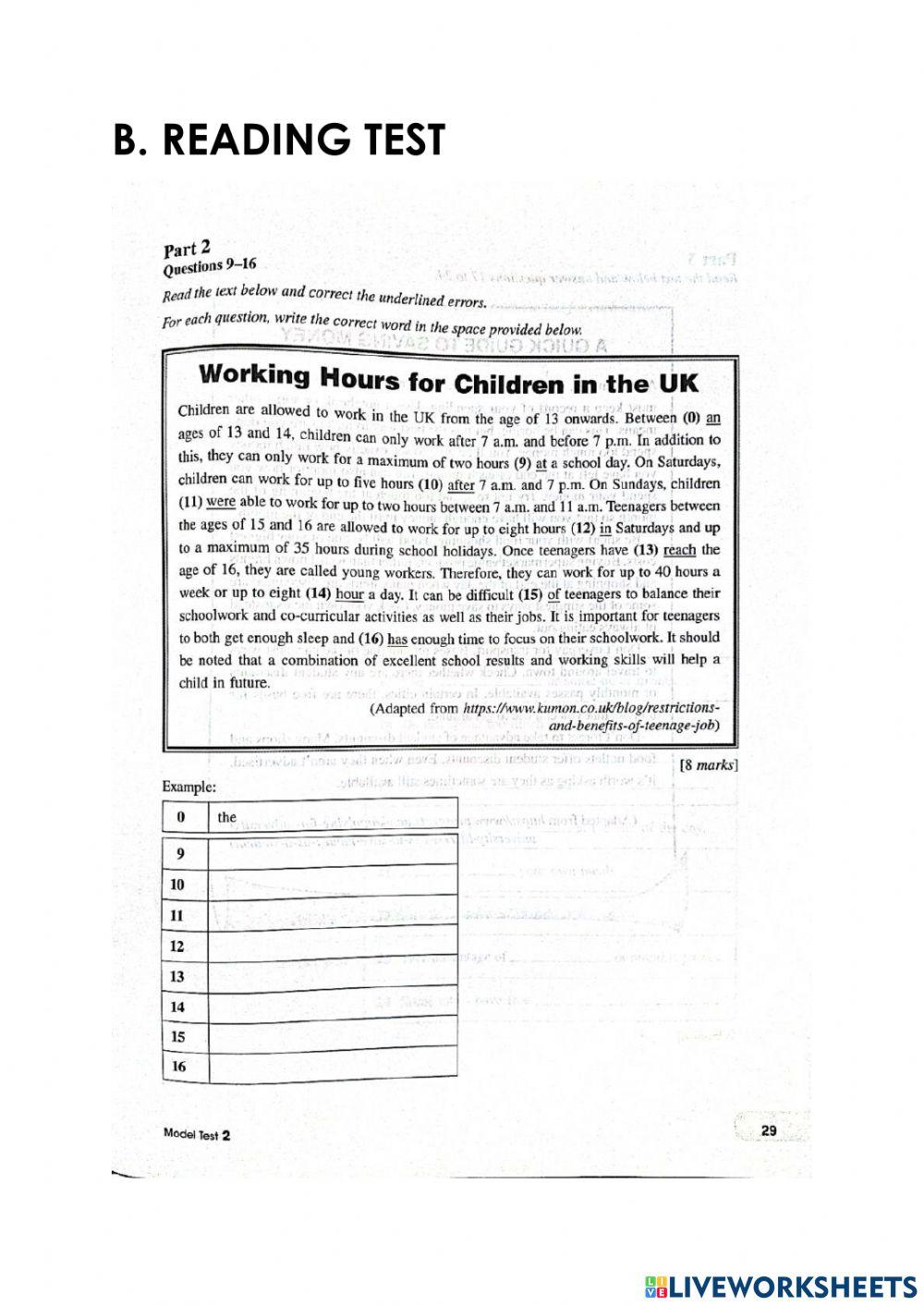 Listening and reading test exercise | Live Worksheets