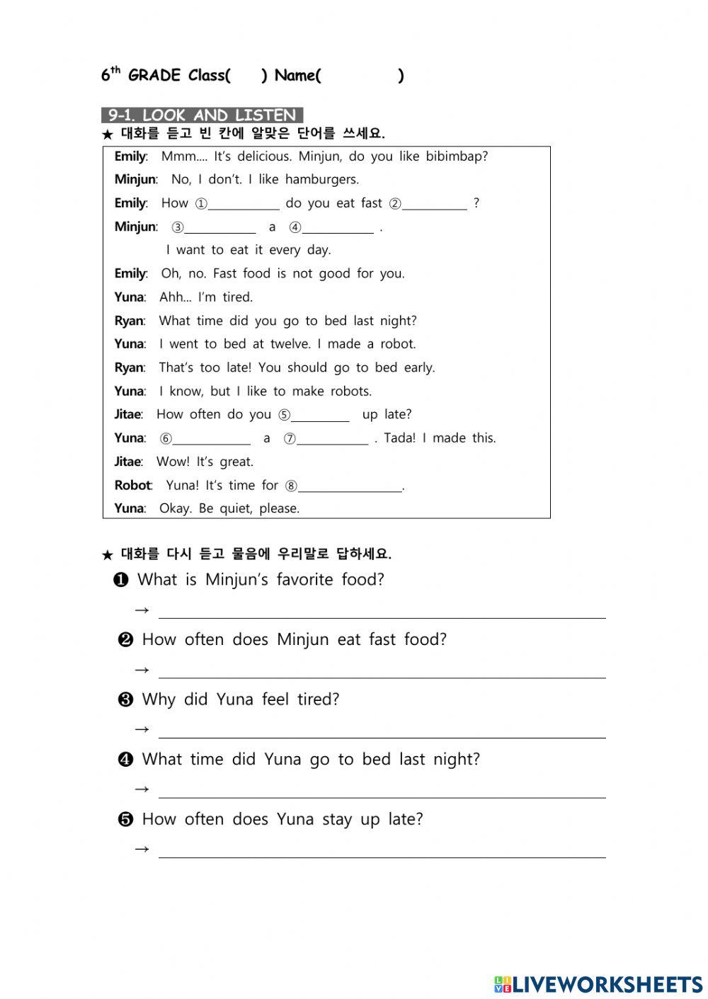 9-1. How often do you exercise? - Look and Listen online exercise for ...