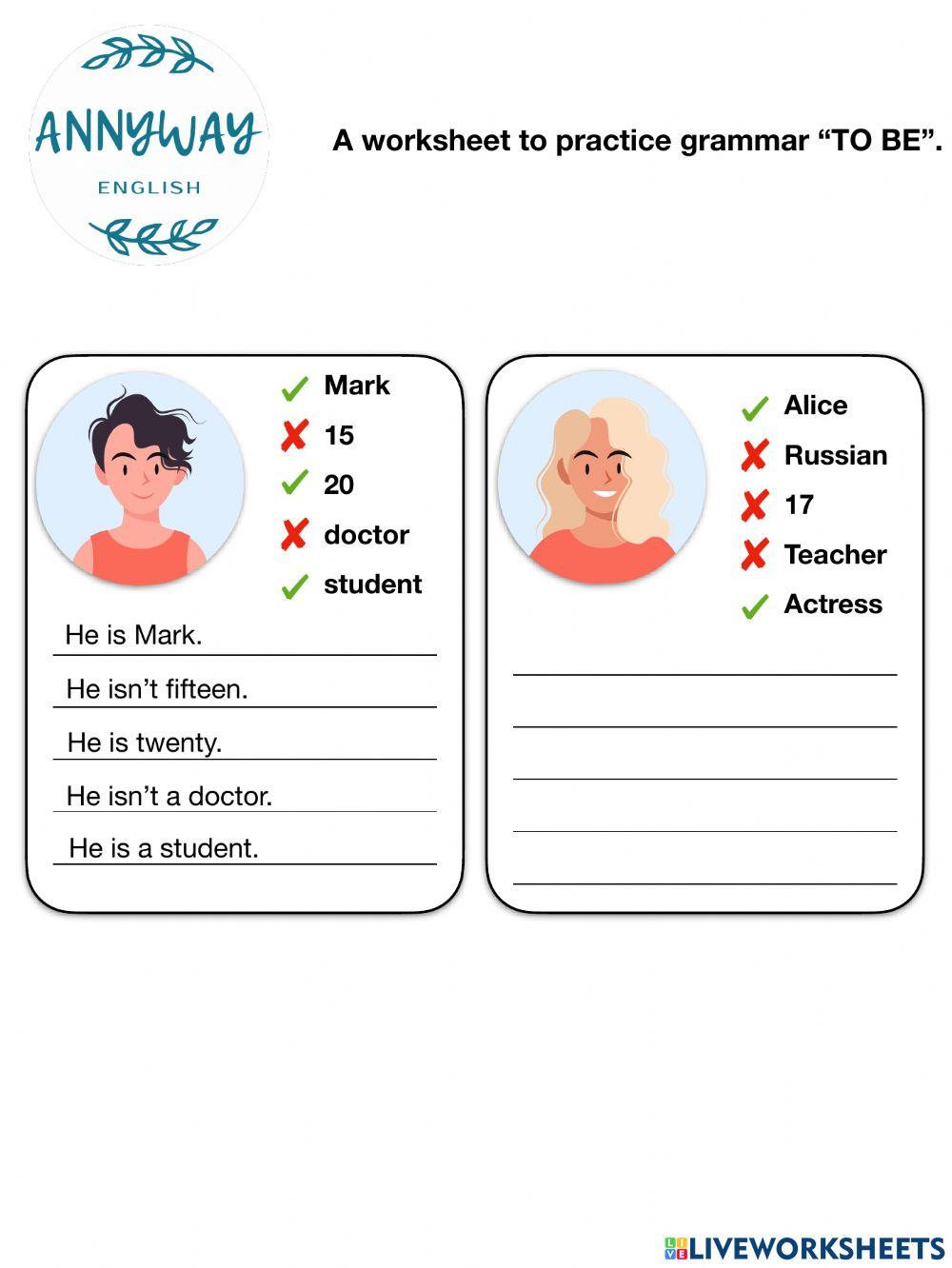 To Be Present Simple practice activity | Live Worksheets