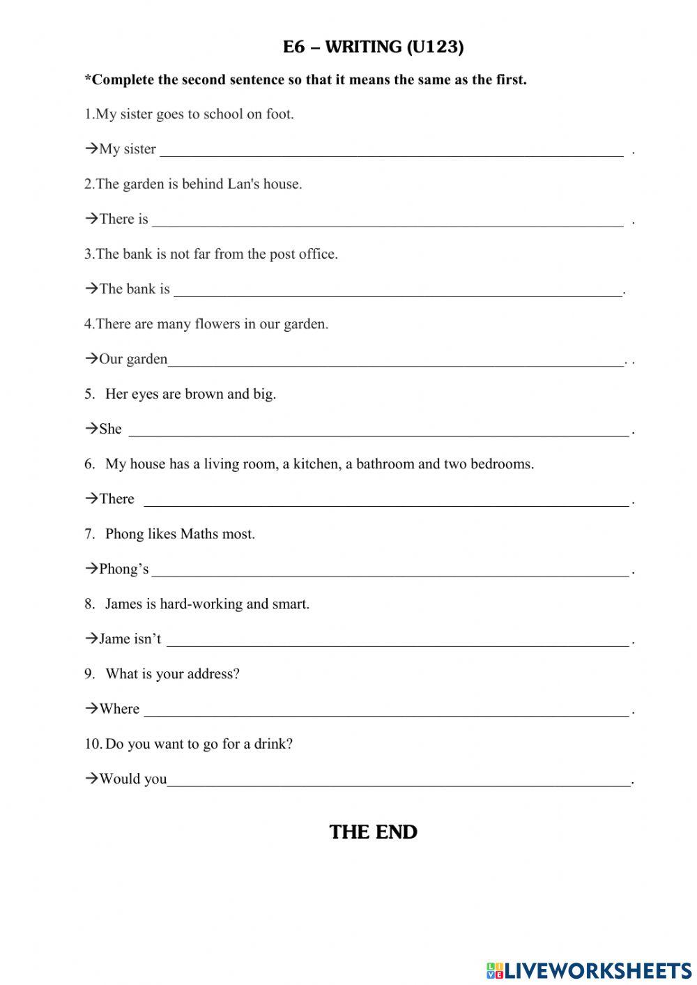 E6- writing - review u123 worksheet | Live Worksheets