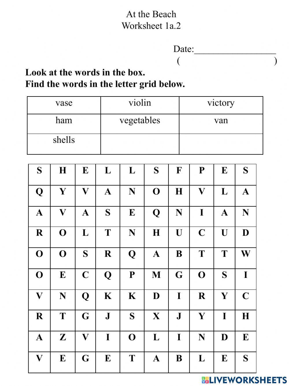 1a.2 V Word Search worksheet | Live Worksheets