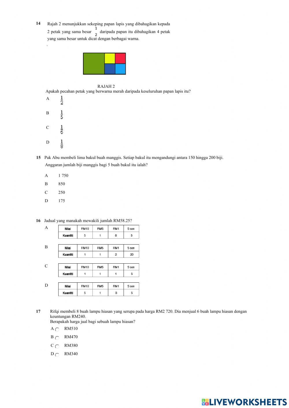Kertas 1 interactive exercise | Live Worksheets