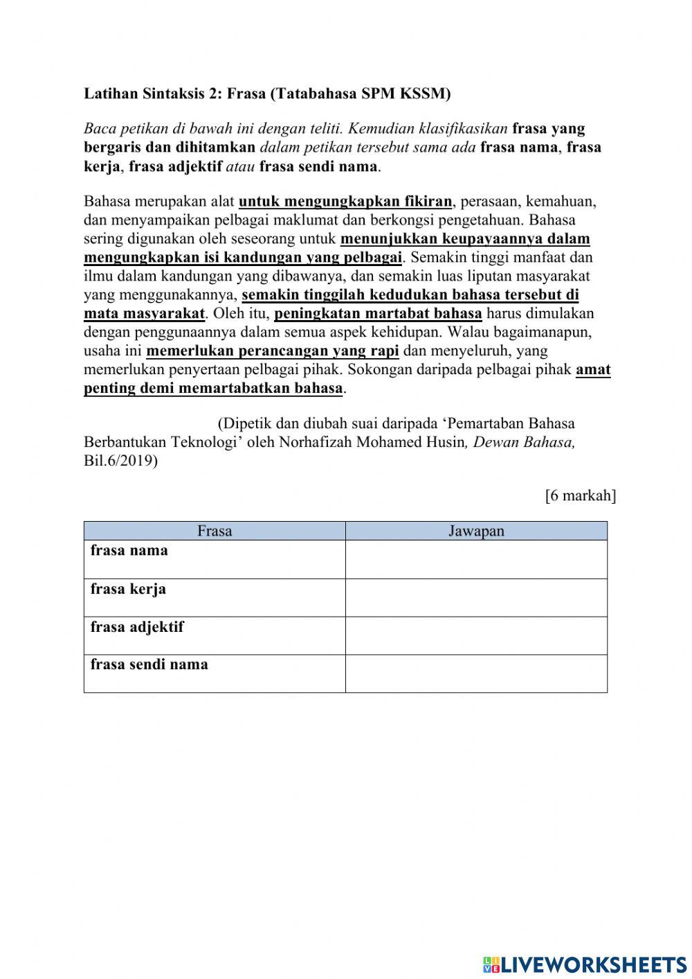 sintaksis 2 online exercise for | Live Worksheets