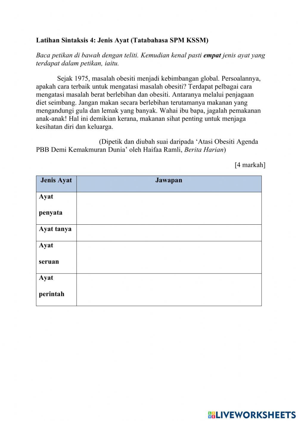 sintaksis 2 online exercise for | Live Worksheets
