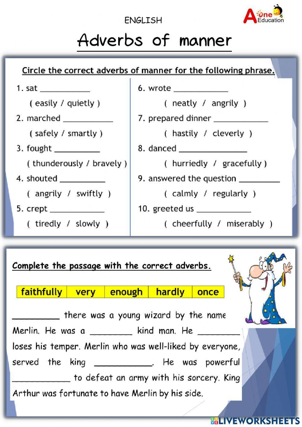 Adverbs of mann… | Free Interactive Worksheets | 1491254