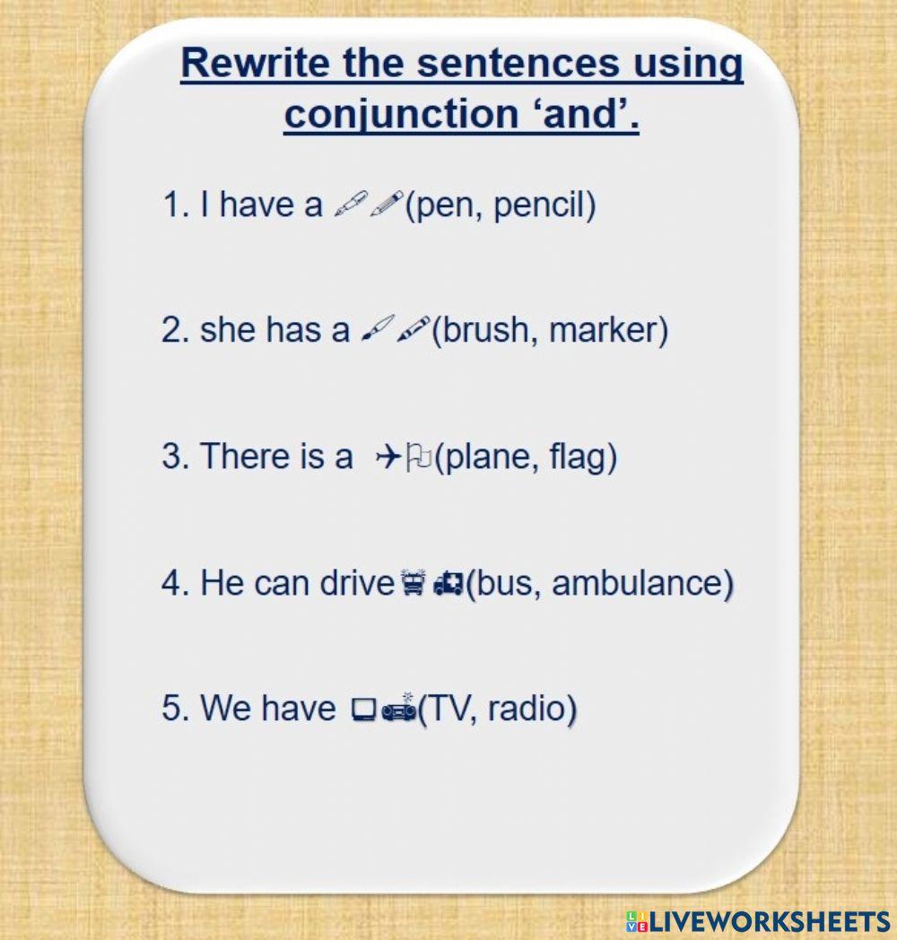 Conjunction -and- activity | Live Worksheets