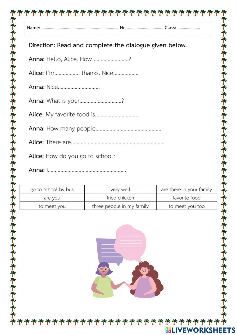 Read and complete the conversation for Prathom 4 online exercise for | Live Worksheets