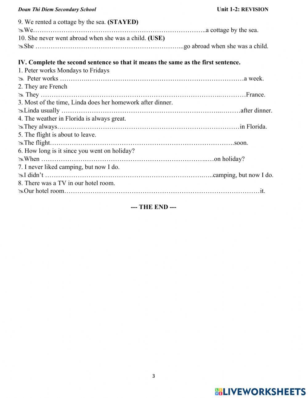 Revision 4 online exercise for Grade 7 | Live Worksheets