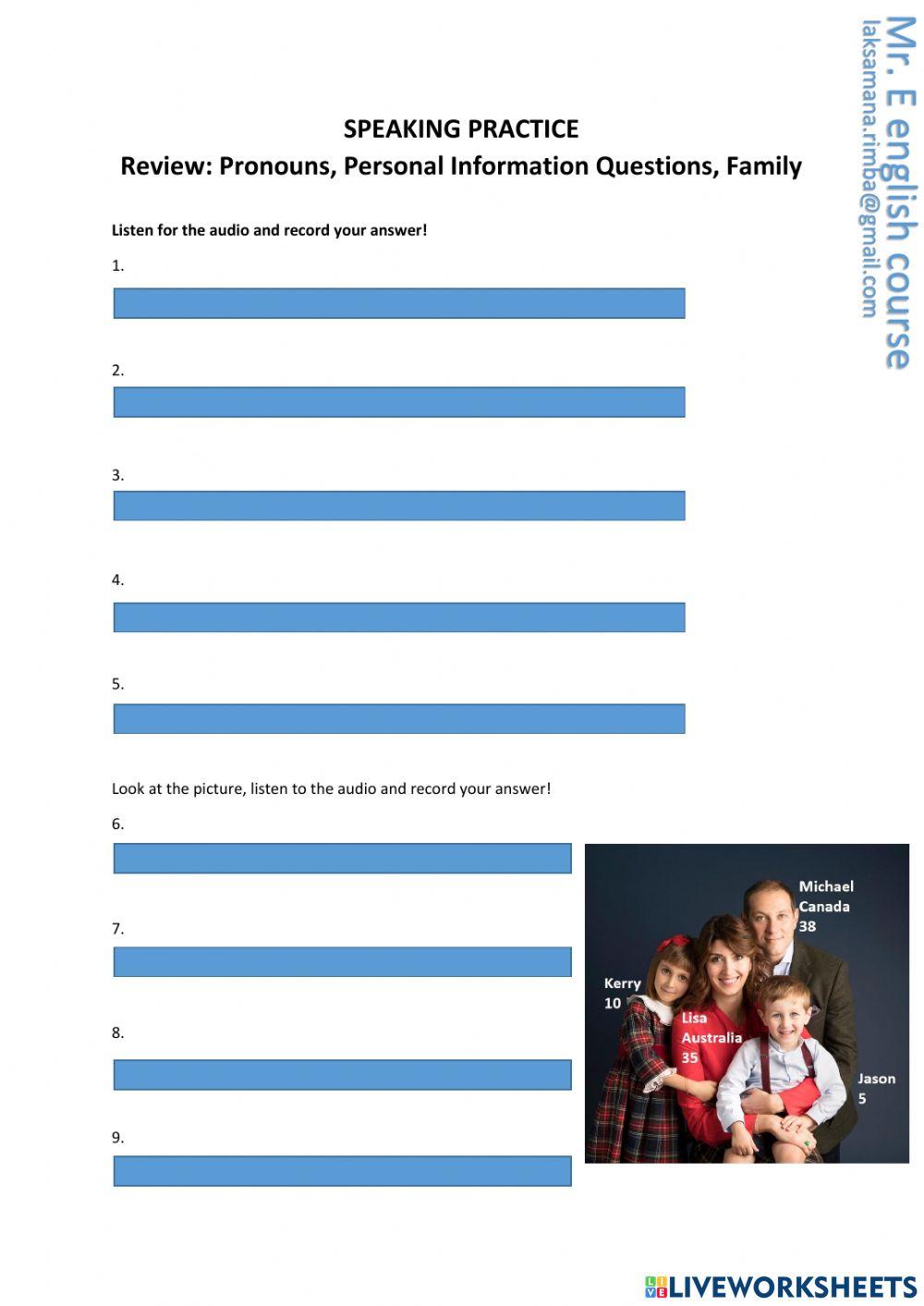 Review Family Personal Information Countries worksheet | Live Worksheets