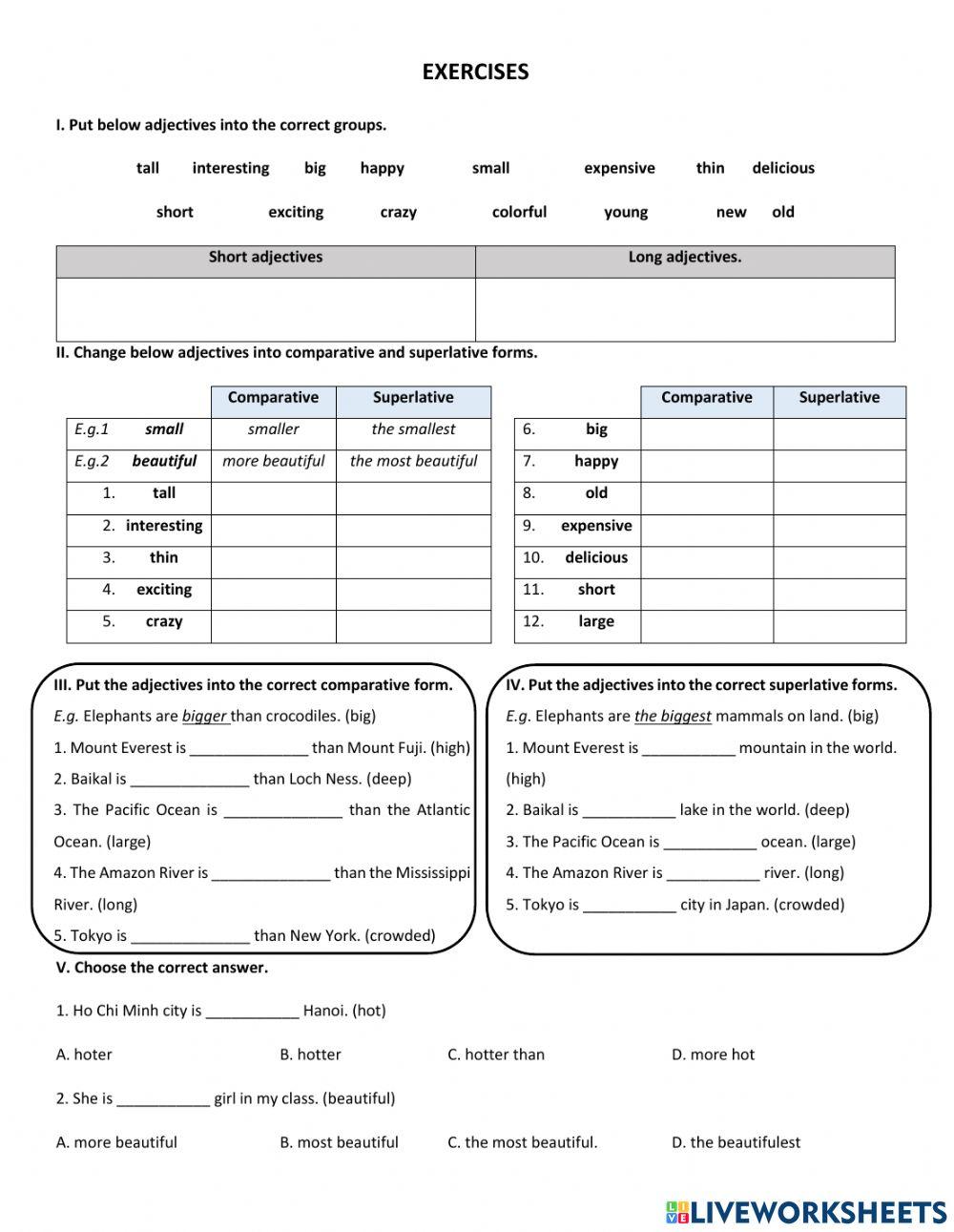 Comparative & Superlative interactive activity for 5 | Live Worksheets