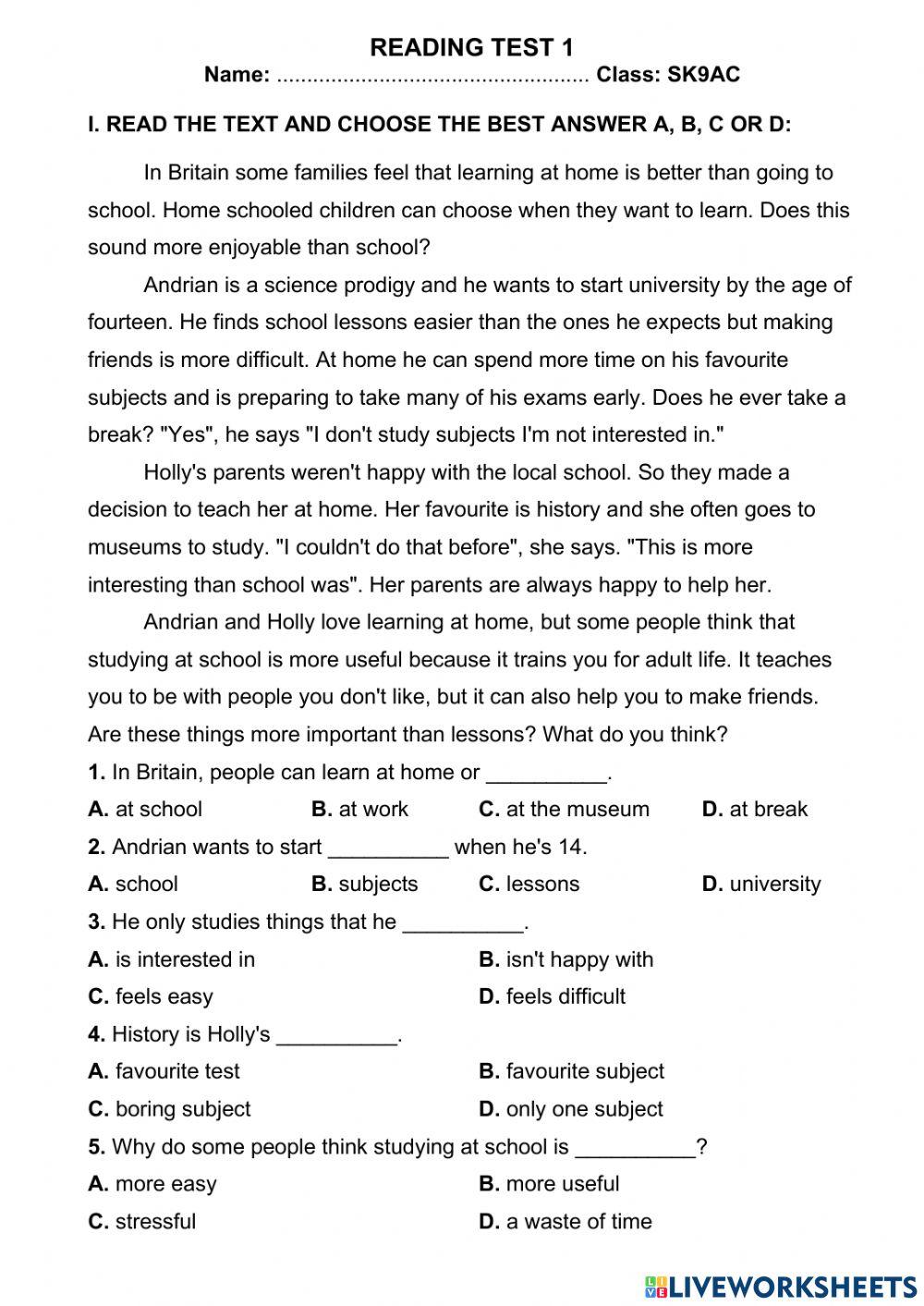 English 9 | LiveWorksheets | 1491784
