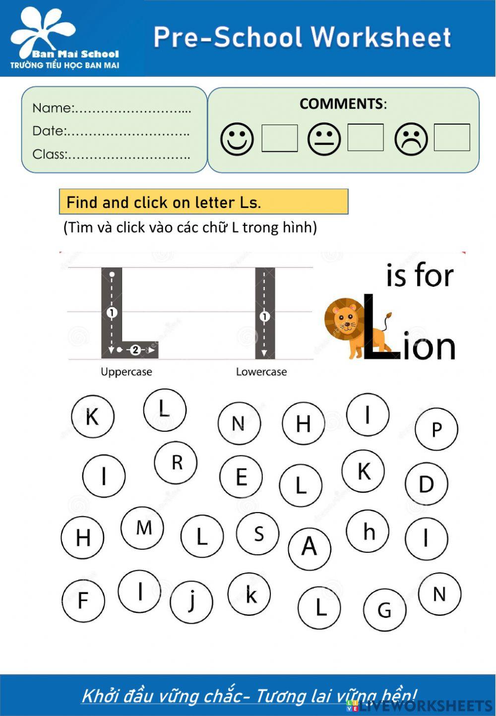 Letter L English as a Second Language (ESL) exercise | Live Worksheets