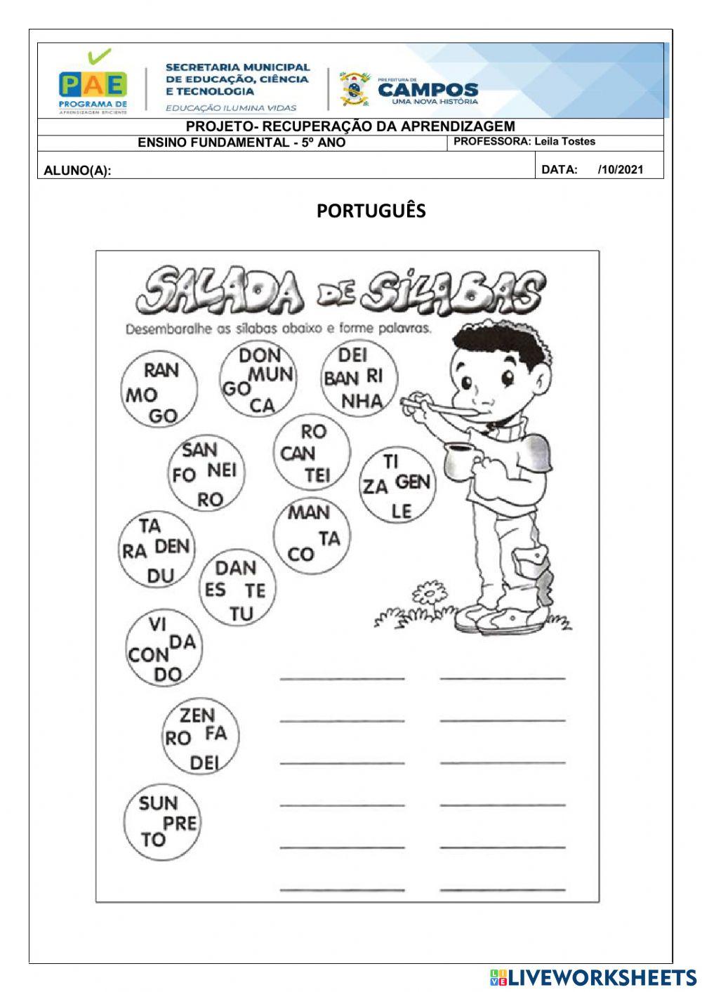 Salada de palavras interactive worksheet | Live Worksheets