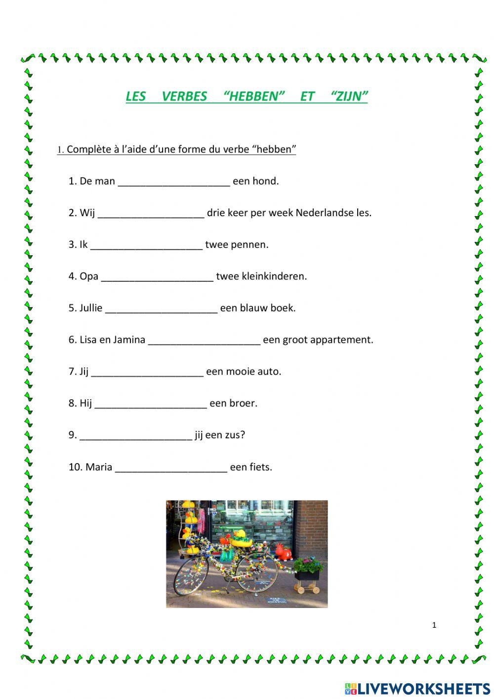 Les verbes -hebben- et -zijn- worksheet | Live Worksheets
