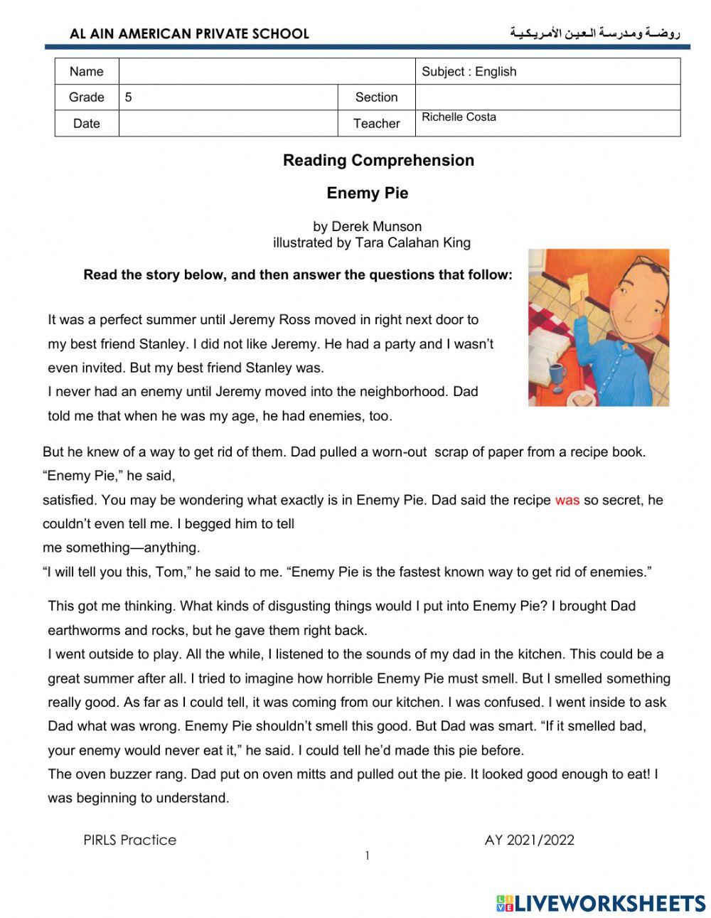 Pirls 3 worksheet | Live Worksheets