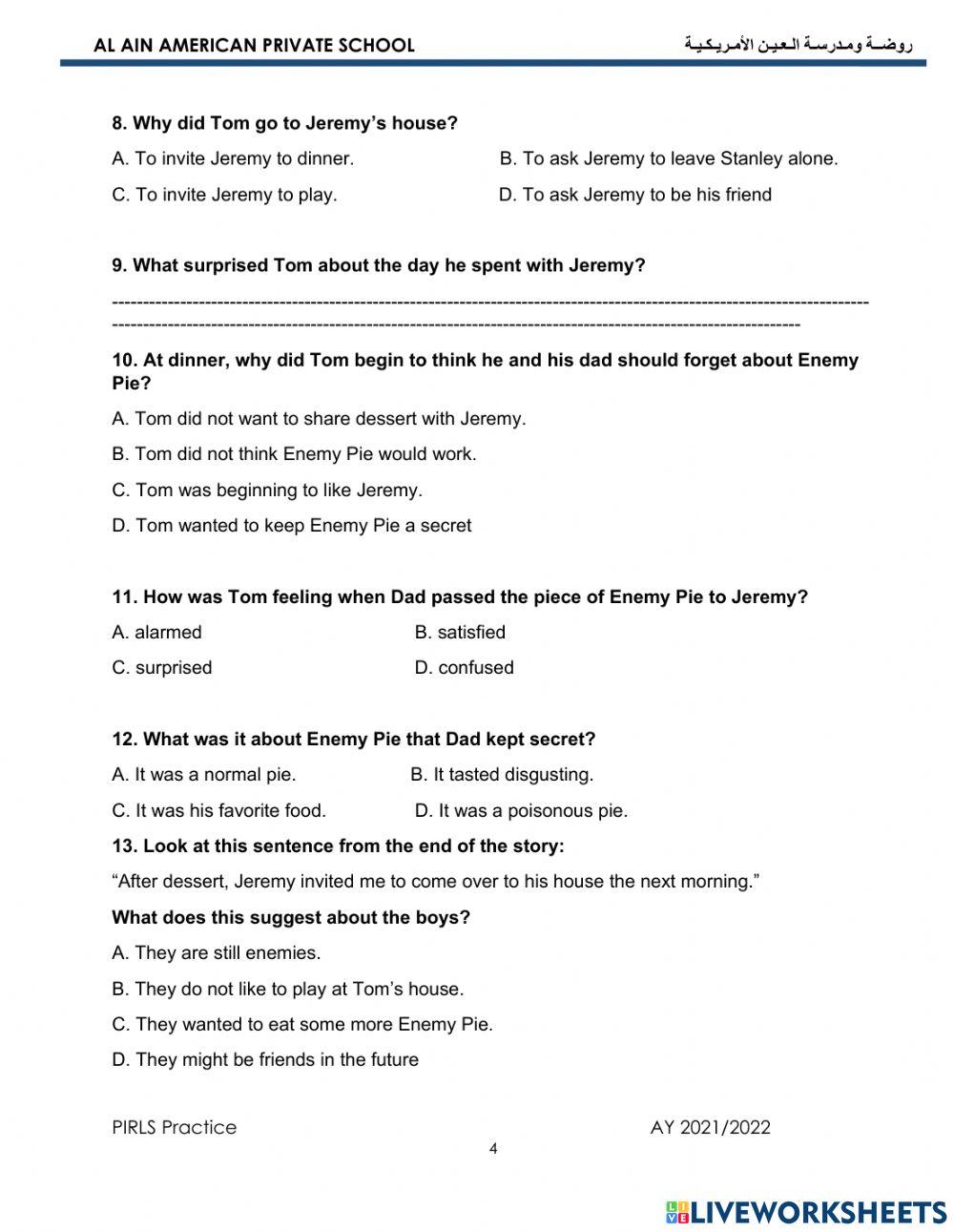 Pirls 3 worksheet | Live Worksheets