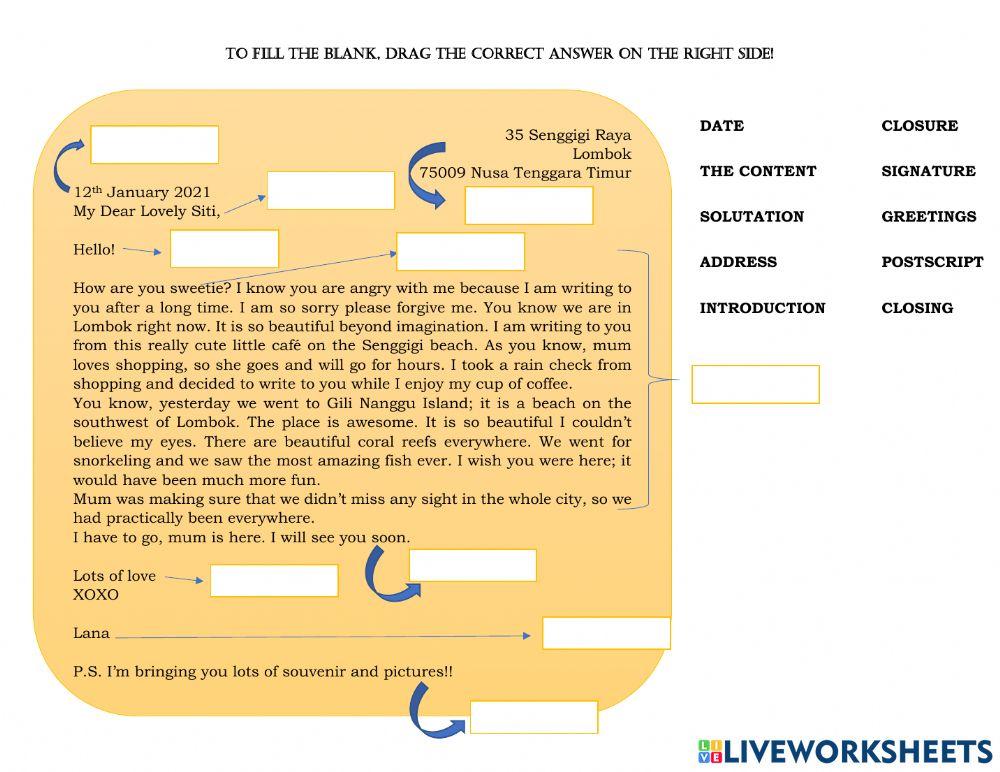 PERSONAL LETTER online exercise for | Live Worksheets