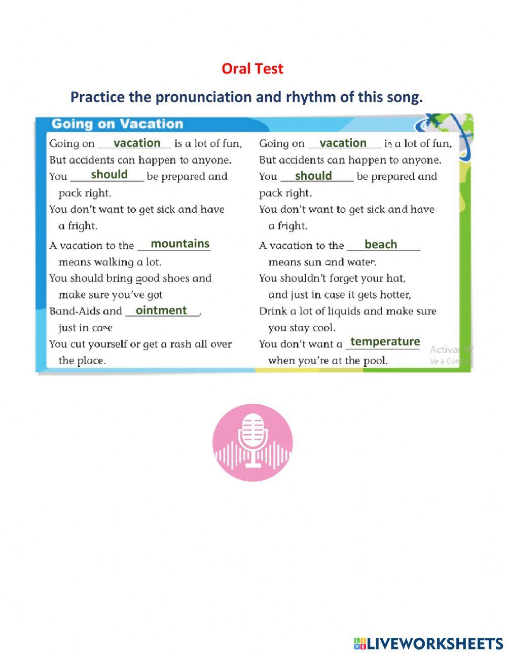Oral Test ! worksheet | Live Worksheets